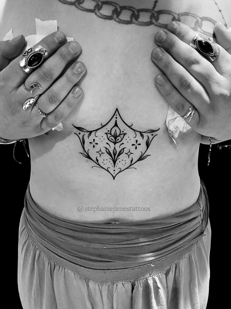 Linework, Blackwork, Flower tattoo by Stephanie James